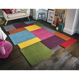 Wollteppich FLAIR RUGS "Abstract Collage, 100% Wolle", bunt (multi), B:200cm H:11mm L:290cm, Wolle, Teppiche, Karo Design, Patchwork, modern, mehrfarbig, Wohnzimmer, Schlafzimmer