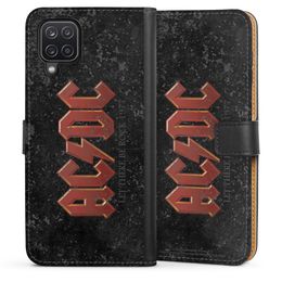 DeinDesign Galaxy A12 Handy Klapph&uuml;lle Handyh&uuml;lle aus Kunst Leder schwarz Flip Case Acdc Merchandise Logo Sideflip mit langer Lasche