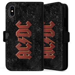 DeinDesign iPhone Xs Handy Klapph&uuml;lle Handyh&uuml;lle aus Kunst Leder schwarz Flip Case Acdc Logo Merchandise Sideflip mit langer Lasche