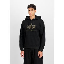 Hoodie Alpha Industries "Basic Hoodie BL Effect Print", Herren, Gr. L, schwarz, Obermaterial: 80% Baumwolle, 20% Polyester, regular fit, Sweatshirts Hoodie