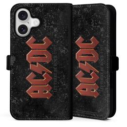 DeinDesign iPhone 16 Handy Klapph&uuml;lle Handyh&uuml;lle aus Kunst Leder schwarz Flip Case Acdc Merchandise Logo Sideflip mit Lasche