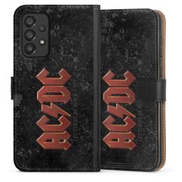 DeinDesign Galaxy A33 5G Handy Klapph&uuml;lle Handyh&uuml;lle aus Kunst Leder schwarz Flip Case Acdc Logo Merchandise Sideflip mit langer Lasche