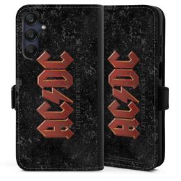 DeinDesign Galaxy A25 5G Handy Klapph&uuml;lle Handyh&uuml;lle aus Kunst Leder schwarz Flip Case Acdc Merchandise Logo Sideflip mit Lasche