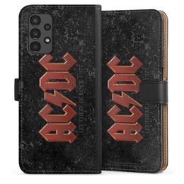 DeinDesign Galaxy A13 4G Handy Klapph&uuml;lle Handyh&uuml;lle aus Kunst Leder schwarz Flip Case Acdc Logo Merchandise Sideflip mit langer Lasche