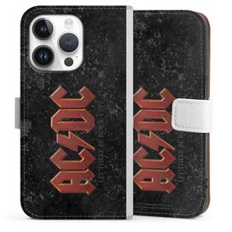 DeinDesign iPhone 14 Pro Handy Klapph&uuml;lle Handyh&uuml;lle aus Kunst Leder wei&szlig; Flip Case Acdc Logo Merchandise Sideflip mit Lasche