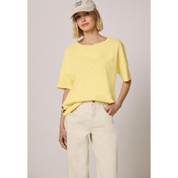T-Shirt STREET ONE STUDIO, Damen, Gr. 34, snap gelb, Web, 50% Baumwolle, 50% Modal, unifarben, normal normal, Rundhals, abgesteppt, Shirts T-Shirt, unifarben