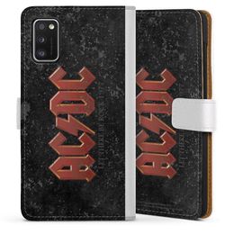 DeinDesign Galaxy A41 Handy Klapph&uuml;lle Handyh&uuml;lle aus Kunst Leder wei&szlig; Flip Case Acdc Logo Merchandise Sideflip mit Lasche