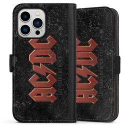 DeinDesign iPhone 13 Pro Handy Klapph&uuml;lle Handyh&uuml;lle aus Kunst Leder schwarz Flip Case Acdc Logo Merchandise Sideflip mit Lasche