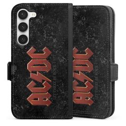 DeinDesign Galaxy S23 Handy Klapph&uuml;lle Handyh&uuml;lle aus Kunst Leder schwarz Flip Case Acdc Logo Merchandise Sideflip mit Lasche
