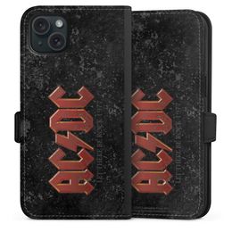 DeinDesign iPhone 15 Plus Handy Klapph&uuml;lle Handyh&uuml;lle aus Kunst Leder schwarz Flip Case Acdc Logo Merchandise Sideflip mit Lasche