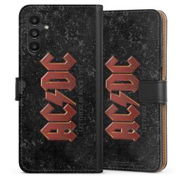 DeinDesign Galaxy A13 5G Handy Klapph&uuml;lle Handyh&uuml;lle aus Kunst Leder schwarz Flip Case Acdc Merchandise Logo Sideflip mit langer Lasche