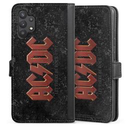 DeinDesign Galaxy A32 4G Handy Klapph&uuml;lle Handyh&uuml;lle aus Kunst Leder schwarz Flip Case Acdc Logo Merchandise Sideflip mit Lasche