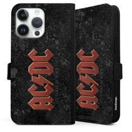 DeinDesign iPhone 14 Pro Max Handy Klapph&uuml;lle Handyh&uuml;lle aus Kunst Leder schwarz Flip Case Acdc Logo Merchandise Sideflip mit Lasche