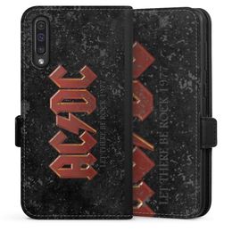 DeinDesign Galaxy A50 Handy Klapph&uuml;lle Handyh&uuml;lle aus Kunst Leder schwarz Flip Case Acdc Logo Merchandise Sideflip mit Lasche