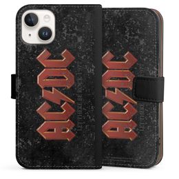 DeinDesign iPhone 14 Handy Klapph&uuml;lle Handyh&uuml;lle aus Kunst Leder schwarz Flip Case Acdc Logo Merchandise Sideflip mit Lasche