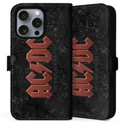 DeinDesign iPhone 16 Pro Max Handy Klapph&uuml;lle Handyh&uuml;lle aus Kunst Leder schwarz Flip Case Acdc Merchandise Logo Sideflip mit Lasche