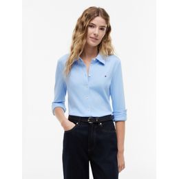 Langarmbluse Tommy Hilfiger "SLIM PIQUE", Damen, Gr. L (42/44), vessel blau, Web, Obermaterial: 96% Baumwolle, 4% Elasthan, unifarben, normal, Blusen, Baumwollmischung, slim fit