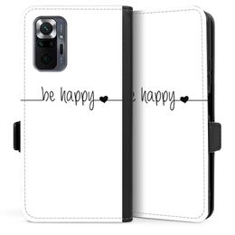 DeinDesign Xiaomi Redmi Note 10 Pro Handy Klapph&uuml;lle Handyh&uuml;lle aus Kunst Leder schwarz Flip Case Statement Happiness Sayings Sideflip mit langer Lasche