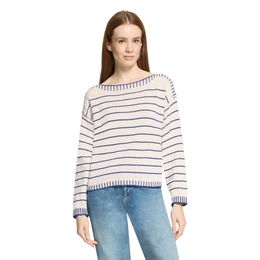 Strickpullover Cartoon "Strick, Damen mit U-Boot-Ausschnitt", Damen, Gr. 36, dunkelblau, wei&szlig;, Obermaterial: 75% Baumwolle, 20% Polyester, 2% Viskose, 2% Polyacryl, 1% Polyamid, figurumspielend normal, U-Boot-Ausschnitt, Pullover Strickpullover