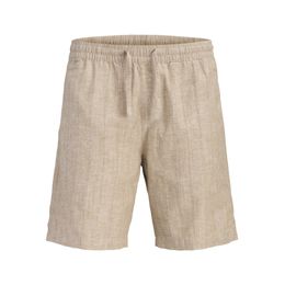 Jack & Jones Bermudas JACK & JONES "JPSTJAIDEN SUMMER LINEN BLEND STRIPE REG", Herren, Gr. S, N-Gr, lemon pepper, angeraute Sweatware, Obermaterial: 69% Baumwolle, 31% Leinen, unifarben, regular fit kniefrei, Hosen Bermudas, mit elastischem Bund