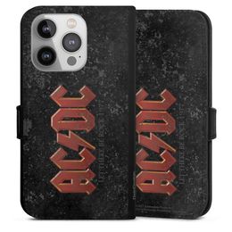 DeinDesign iPhone 14 Pro Handy Klapph&uuml;lle Handyh&uuml;lle aus Kunst Leder schwarz Flip Case Acdc Logo Merchandise Sideflip mit langer Lasche
