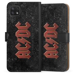 DeinDesign Galaxy A22 5G Handy Klapph&uuml;lle Handyh&uuml;lle aus Kunst Leder schwarz Flip Case Acdc Logo Merchandise Sideflip mit langer Lasche