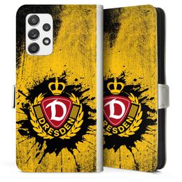 DeinDesign Galaxy A52s 5G Handy Klapph&uuml;lle Handyh&uuml;lle aus Kunst Leder wei&szlig; Flip Case Official Licensed Product Soccer Sg Dynamo Dresden Sideflip mit Lasche