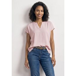 Kurzarmbluse Street One, Damen, Gr. 36, minimal rose, Stoff, 100% Viskose, unifarben, normal normal, Rundhals, abgesteppt, Blusen, mit geschlitztem Rundhalsausschnitt