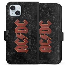 DeinDesign iPhone 15 Handy Klapph&uuml;lle Handyh&uuml;lle aus Kunst Leder schwarz Flip Case Acdc Logo Merchandise Sideflip mit Lasche