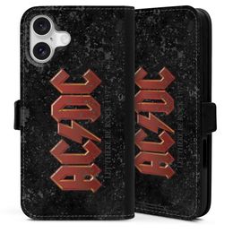 DeinDesign iPhone 16 Plus Handy Klapph&uuml;lle Handyh&uuml;lle aus Kunst Leder schwarz Flip Case Acdc Merchandise Logo Sideflip mit Lasche