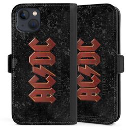 DeinDesign iPhone 13 Handy Klapph&uuml;lle Handyh&uuml;lle aus Kunst Leder schwarz Flip Case Acdc Merchandise Logo Sideflip mit Lasche
