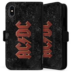 DeinDesign iPhone X Handy Klapph&uuml;lle Handyh&uuml;lle aus Kunst Leder schwarz Flip Case Acdc Logo Merchandise Sideflip mit langer Lasche