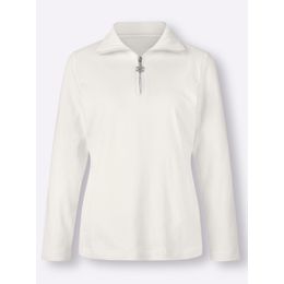 Langarmshirt Classic Basics "Shirt", Damen, Gr. 44, beige (ecru), 100% Baumwolle, unifarben, V-Ausschnitt, Shirts Langarmshirt