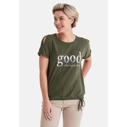 Kurzarmshirt STOOKER WOMEN "STCLEA Print T-Shirt", Damen, Gr. 44/46, oil gr&uuml;n, Feinstrick, 70% Polyester, 30% Baumwolle, regular fit, Rundhals, Shirts, Regular Fit T-Shirt Spitzen- Shirt f&uuml;r Damen