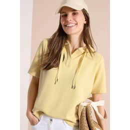 Kapuzensweatshirt Cecil, Damen, Gr. L (42), buttermilk gelb, Sweatware, Obermaterial: 77% Polyester, 21% Viskose, 2% Elasthan. Futter: 50% Baumwolle, 50% Polyester, unifarben, h&uuml;ftlang, V-Ausschnitt, Sweatshirts, mit feiner Struktur, Casual Fit