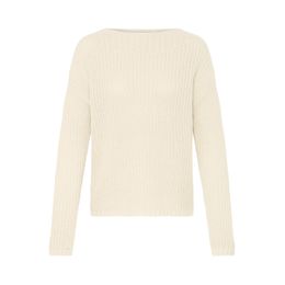 Strickfleece-Pullover oxmo "Strickpullover OXKanna", Damen, Gr. L, wei&szlig; (pumice stone), Obermaterial: 60% Baumwolle CO. 40% Polyacryl PAN., Pullover
