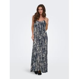 Spaghettikleid Only "ONLMATEA LIFE STRAP LONG DRESS WVN NOOS", Damen, Gr. L, N-Gr, blau (night sky aop:matea print), Web, Obermaterial: 100% Viskose, bedruckt, regular fit lang, Rundhals, Kleider, Viskose, regular fit