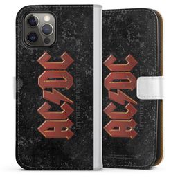 DeinDesign iPhone 12 Pro Max Handy Klapph&uuml;lle Handyh&uuml;lle aus Kunst Leder wei&szlig; Flip Case Acdc Merchandise Logo Sideflip mit Lasche