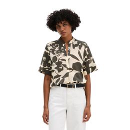 Marc O'Polo Kurzarmbluse MARC O'POLO "aus bedrucktem Baumwoll-Voile", Damen, Gr. 32, dunkelgrau, Obermaterial: 100% Baumwolle, bedruckt, regular fit normal, V-Ausschnitt, Blusen