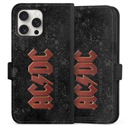 DeinDesign iPhone 15 Pro Max Handy Klapph&uuml;lle Handyh&uuml;lle aus Kunst Leder schwarz Flip Case Acdc Logo Merchandise Sideflip mit Lasche