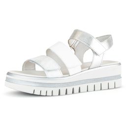 Keilsandalette Gabor, Damen, Gr. 44, silber (wei&szlig;, silberfarben), Glattleder, metallic, Schuhe, Sommerschuh, Sandale, Keilabsatz, mit drei Klettverschl&uuml;ssen