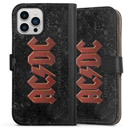 DeinDesign iPhone 13 Pro Max Handy Klapph&uuml;lle Handyh&uuml;lle aus Kunst Leder schwarz Flip Case Acdc Logo Merchandise Sideflip mit langer Lasche