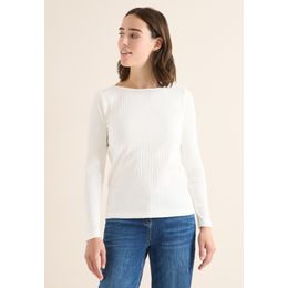 Langarmshirt Cecil, Damen, Gr. XL (44), vanillewei&szlig;, Web, 95% Baumwolle, 5% Elasthan, unifarben, comfort fit normal, U-Boot-Ausschnitt, abgesteppt, Shirts Langarmshirt, mit U-Boot-Ausschnitt