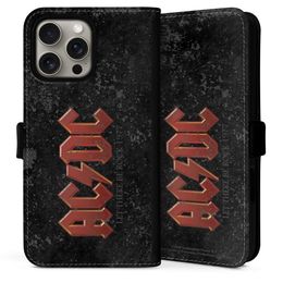 DeinDesign iPhone 16 Pro Handy Klapph&uuml;lle Handyh&uuml;lle aus Kunst Leder schwarz Flip Case Acdc Merchandise Logo Sideflip mit Lasche