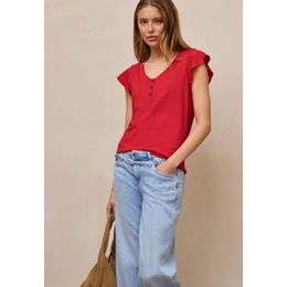 V-Shirt STREET ONE STUDIO, Damen, Gr. 36, chili rot, Web, 50% Baumwolle, 50% Modal, unifarben, normal normal, V-Ausschnitt, abgesteppt, Shirts, Jersey