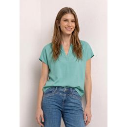 Street One Damen Kurzarmblusemisty mint, Gr. 38, unifarben, Stoff, 100% Viskose, Blusen, mit geschlitztem Rundhalsausschnitt