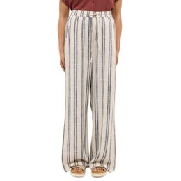 5-Pocket-Hose Mustang "Damen Style Lacey", Damen, Gr. 38, 12915 blau, Web, 70% Viskose, 30% Leinen, gestreift, weit, Hosen 5-Pocket-Hose