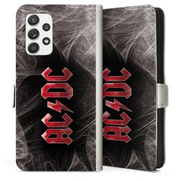 DeinDesign Galaxy A52s 5G Handy Klapph&uuml;lle Handyh&uuml;lle aus Kunst Leder wei&szlig; Flip Case Merchandise Acdc Logo Sideflip mit Lasche
