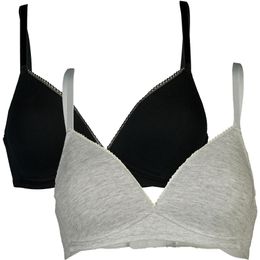 Soft-BH MY BASIC "padded cotton bra", Damen, Gr. 75, Cup C, grau (schwarz, grau), Obermaterial: 95% Baumwolle, 5% Elasthan, unifarben, BHs Soft-BH, flache Verarbeitung, wattiert, ohne B&uuml;gel, basic, Baumwollmix