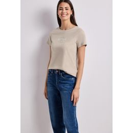 T-Shirt Street One, Damen, Gr. 34, clay sand, Web, 100% Baumwolle, bedruckt, normal normal, Rundhals, abgesteppt, Shirts T-Shirt, aus reiner Baumwolle